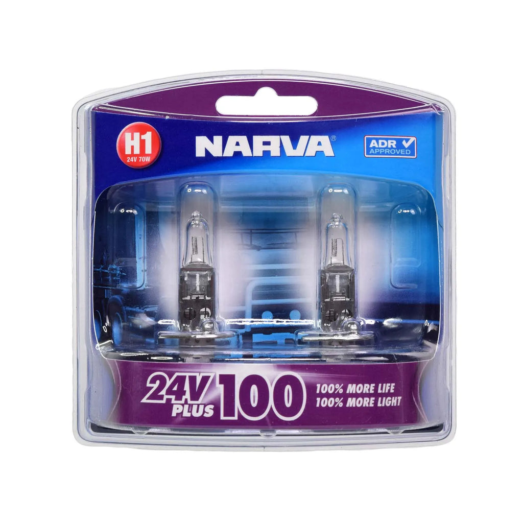 Narva 48705BL2 H1 24V 70W Plus 100 Long Life Headlight Globes, Twin Pa ...