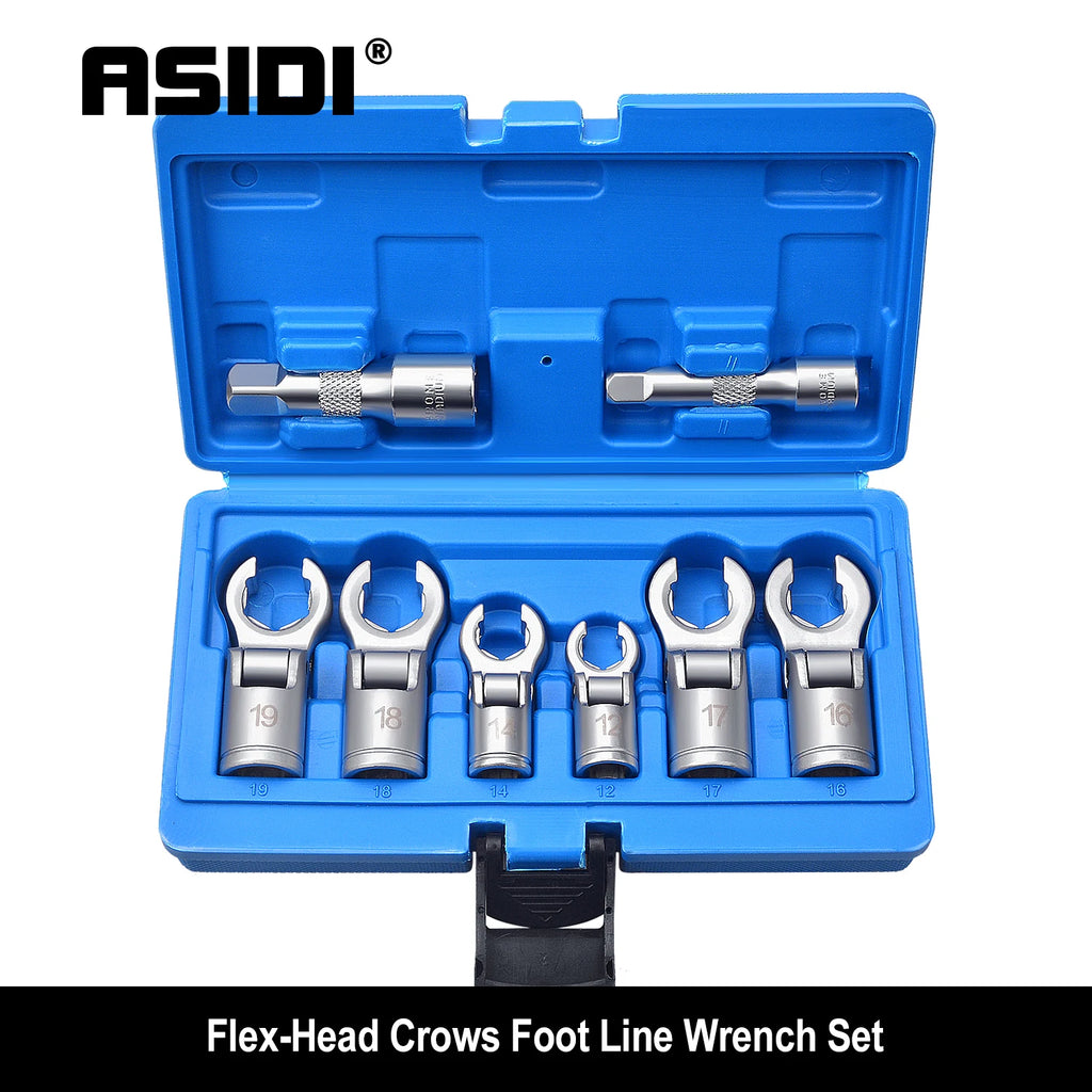 12-19mm Flex Head Crows Foot Line Wrench Set 3/8 & 1/2 Drive Injector ...