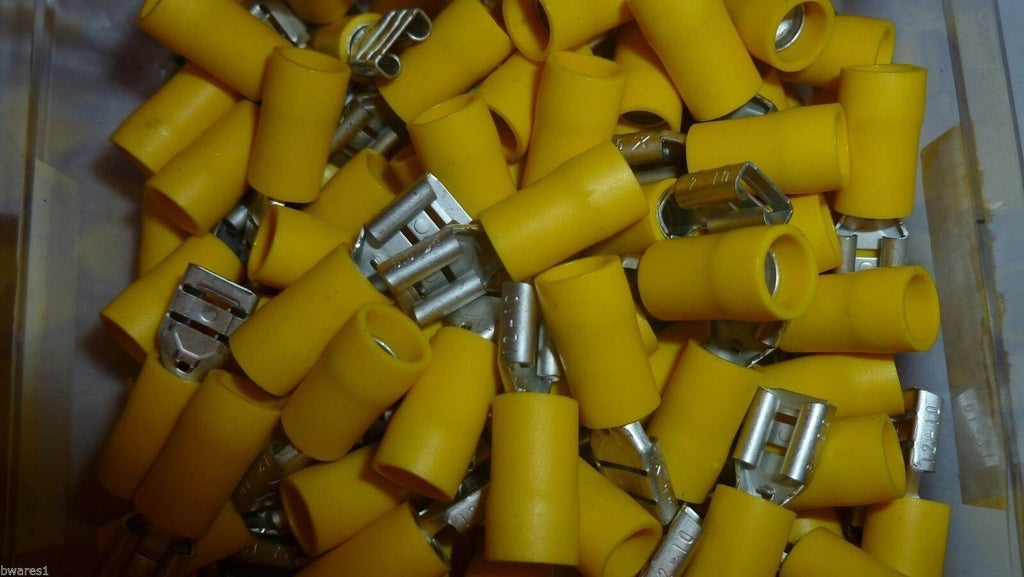 100 x NARVA 56138 FEMALE BLADE YELLOW SPADE CRIMP TERMINAL 6mm WIRE – e ...