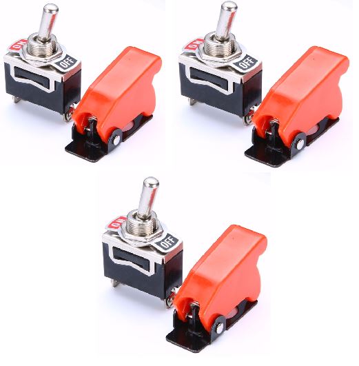 3 x Missile Switch Toggle on / off - Red - 12 Volt 20 Amp - Metal – e ...